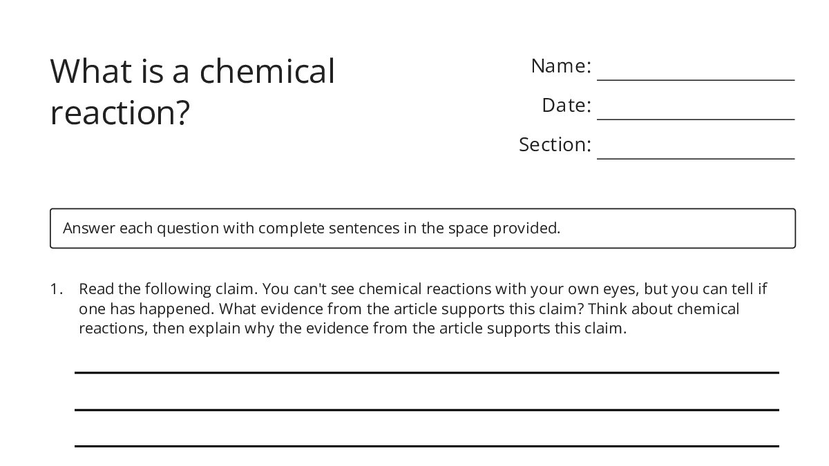 What is a chemical reaction? - My Worksheet Maker: Create Your Own ...