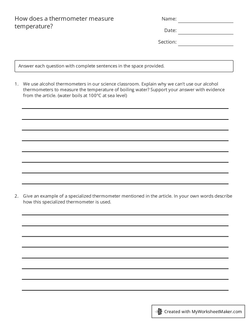 How does a thermometer measure temperature? - My Worksheet Maker ...