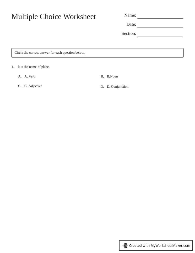 Multiple Choice Worksheet - My Worksheet Maker: Create Your Own Worksheets