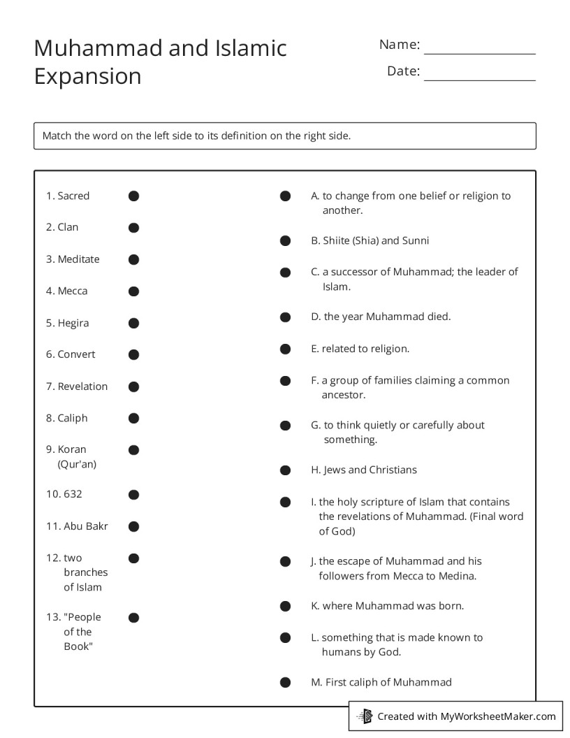 Muhammad and Islamic Expansion - My Worksheet Maker: Create Your Own ...