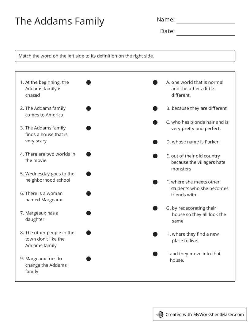 The Addams Family - My Worksheet Maker: Create Your Own Worksheets