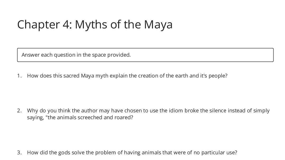 Chapter 4: Myths of the Maya - My Worksheet Maker: Create Your Own ...
