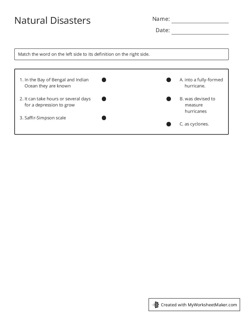 Natural Disasters - My Worksheet Maker: Create Your Own Worksheets