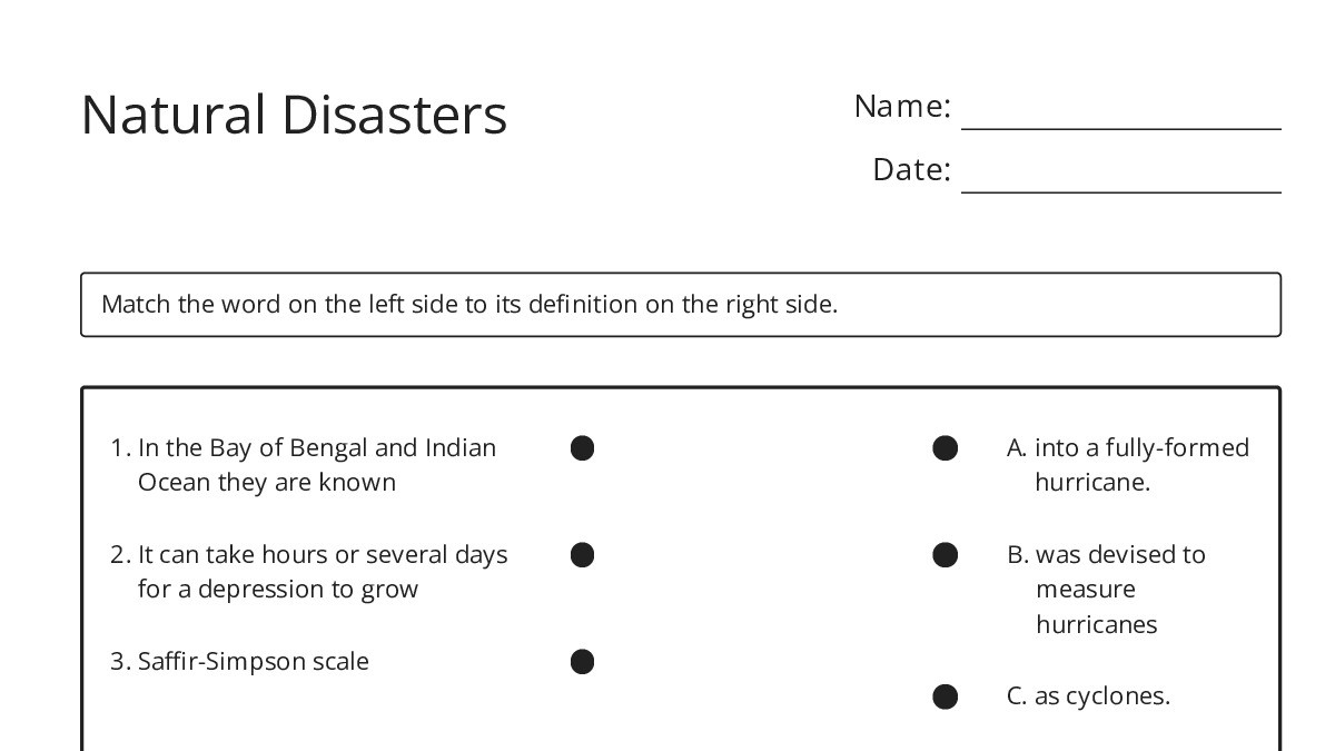 Natural Disasters - My Worksheet Maker: Create Your Own Worksheets