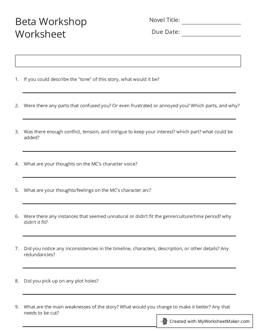 Beta Workshop Worksheet - My Worksheet Maker: Create Your Own Worksheets