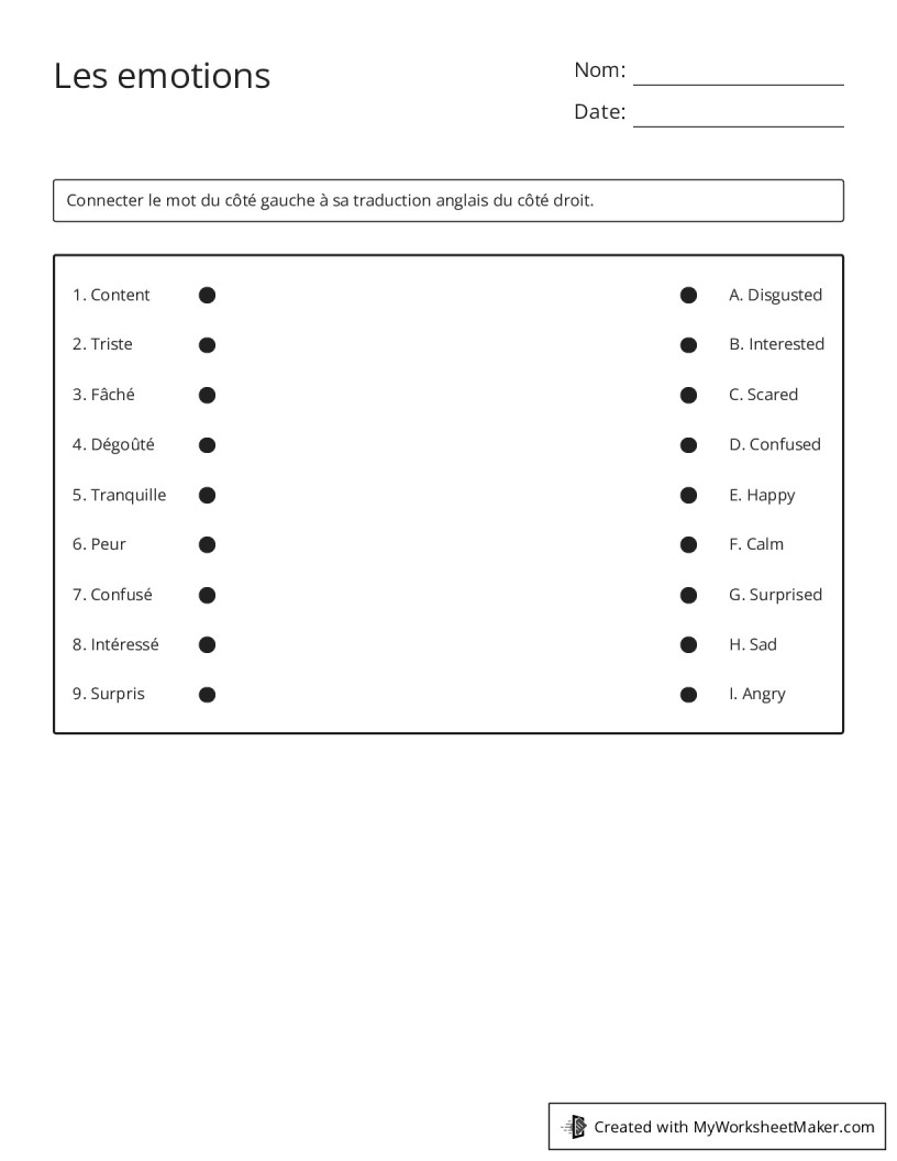 Les emotions - My Worksheet Maker: Create Your Own Worksheets
