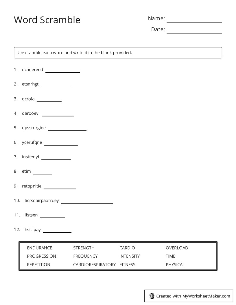 Word Scramble - My Worksheet Maker: Create Your Own Worksheets
