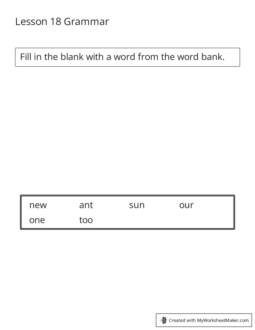 Lesson 18 Grammar - My Worksheet Maker: Create Your Own Worksheets
