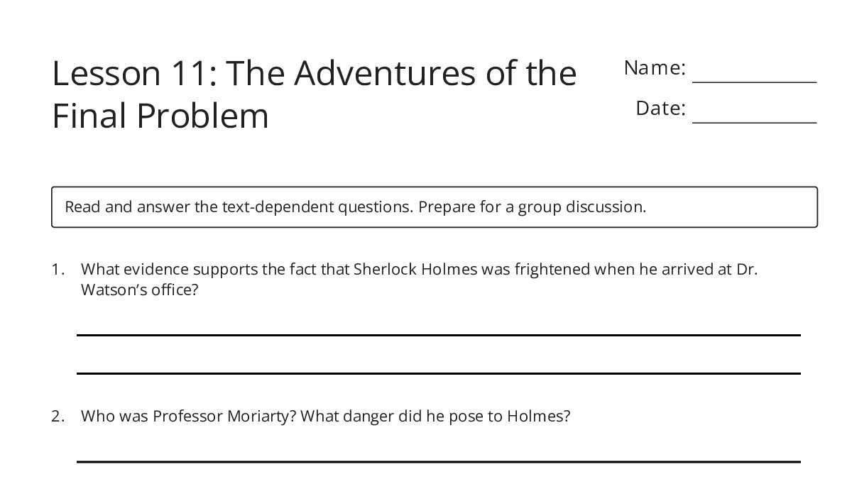 Lesson 11: The Adventures of the Final Problem - My Worksheet Maker ...