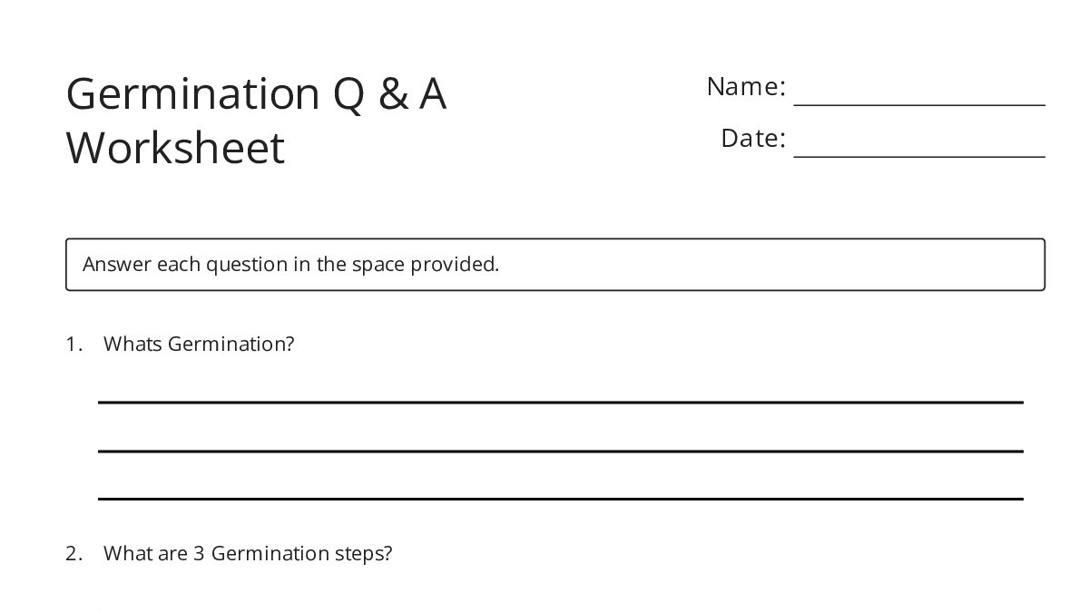 Germination Q & A Worksheet - My Worksheet Maker: Create Your Own ...