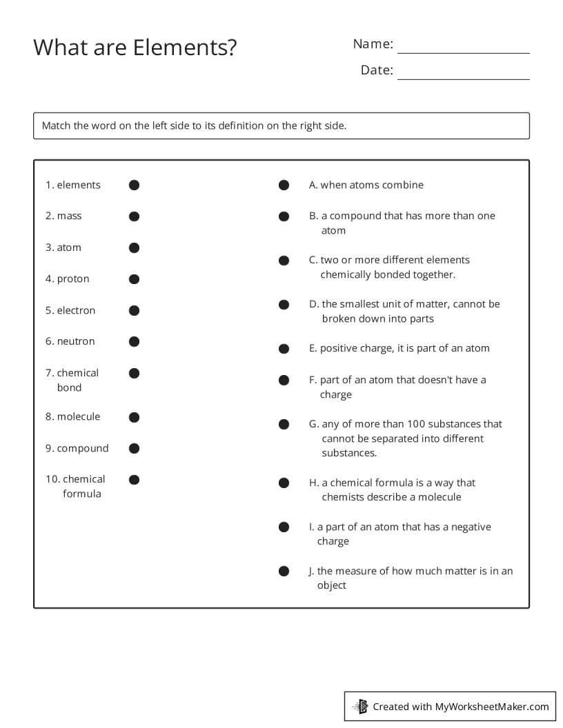 What are Elements? - My Worksheet Maker: Create Your Own Worksheets