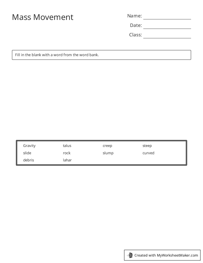 Mass Movement - My Worksheet Maker: Create Your Own Worksheets