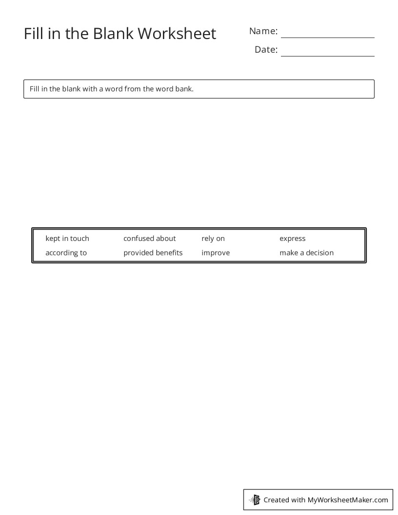 Fill in the Blank Worksheet - My Worksheet Maker: Create Your Own ...