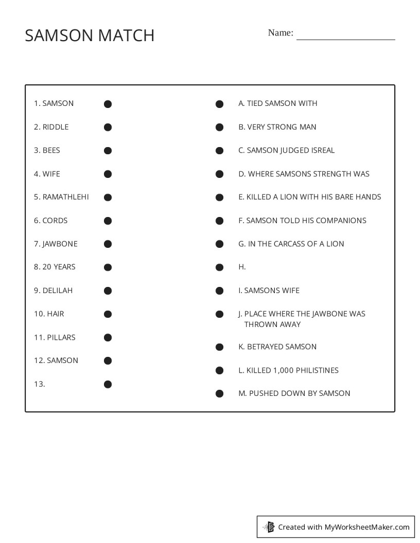SAMSON MATCH - My Worksheet Maker: Create Your Own Worksheets