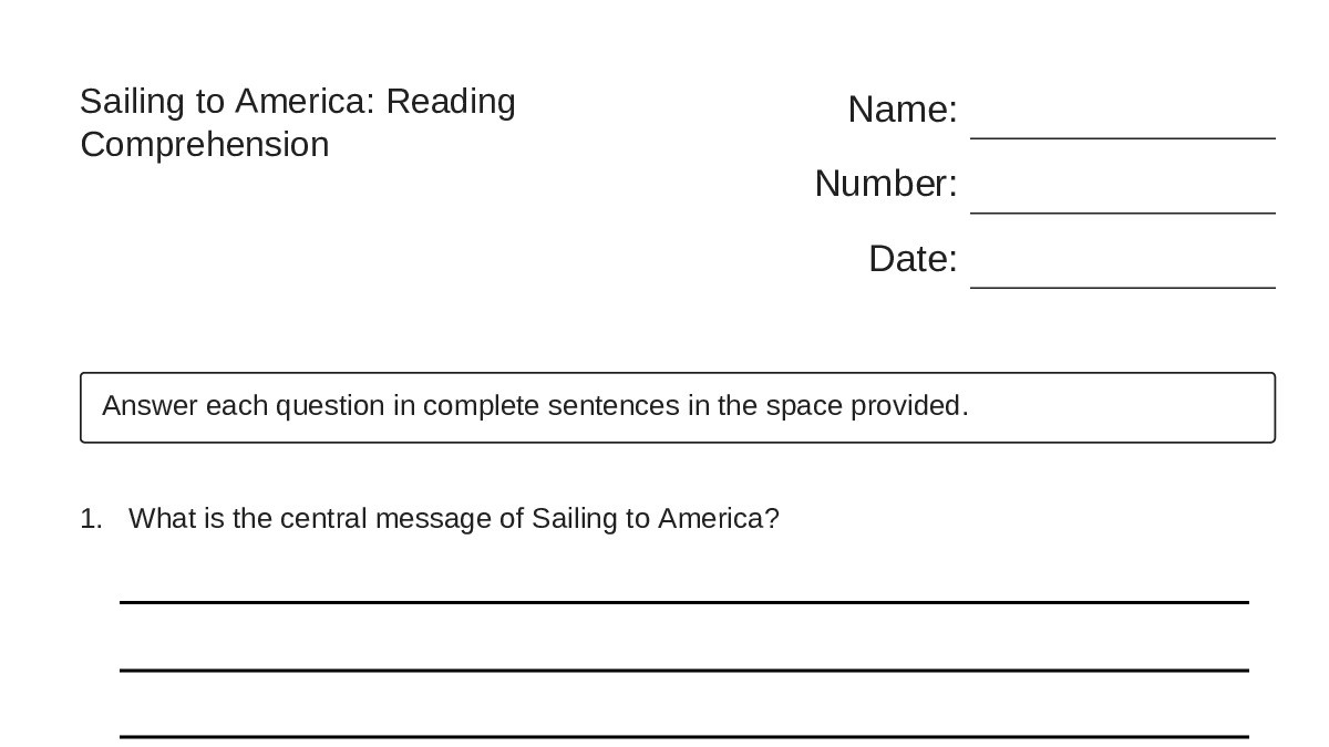 Sailing to America: Reading Comprehension - My Worksheet Maker: Create ...