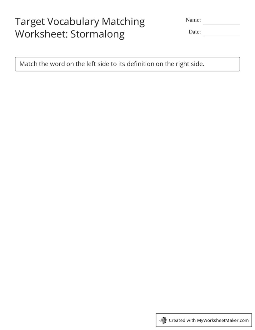 Target Vocabulary Matching Worksheet: Stormalong - My Worksheet Maker ...