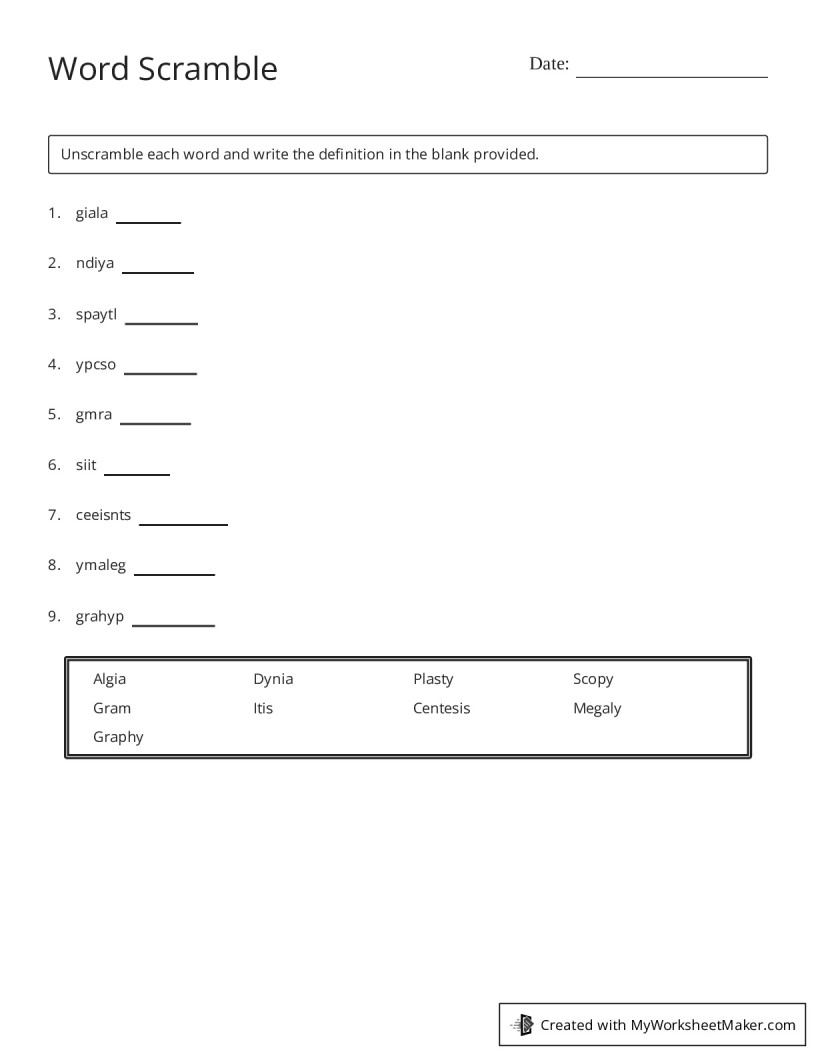 Word Scramble - My Worksheet Maker: Create Your Own Worksheets