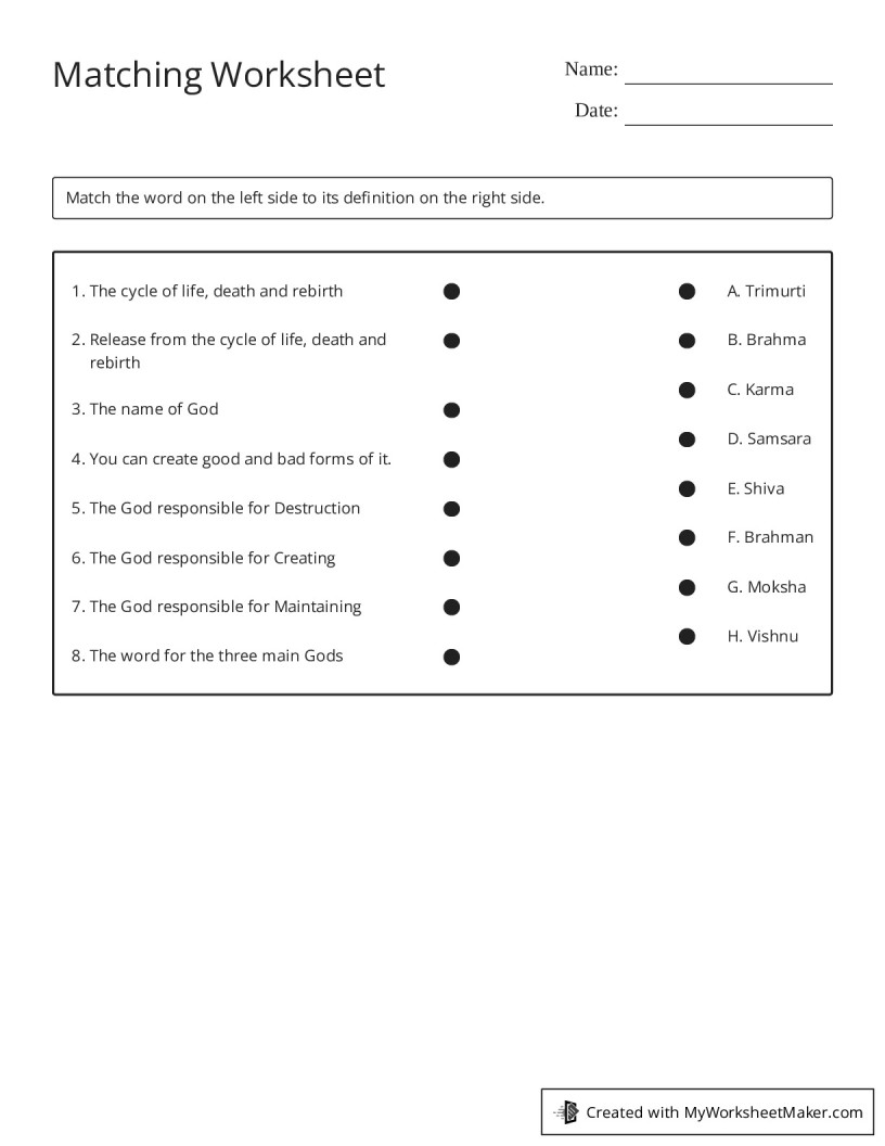 Matching Worksheet - My Worksheet Maker: Create Your Own Worksheets