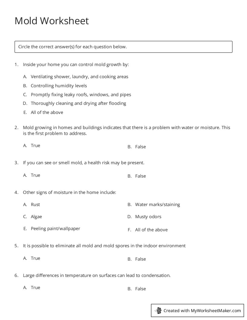 Mold Worksheet - My Worksheet Maker: Create Your Own Worksheets