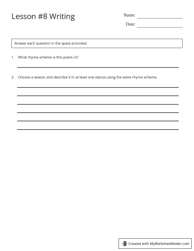Lesson #8 Writing - My Worksheet Maker: Create Your Own Worksheets