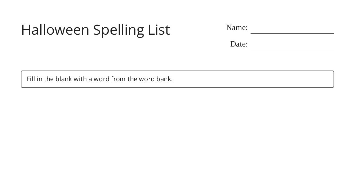 Halloween Spelling List - My Worksheet Maker: Create Your Own Worksheets