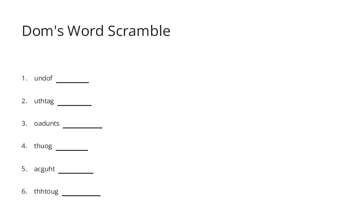 Dom's Word Scramble - My Worksheet Maker: Create Your Own Worksheets
