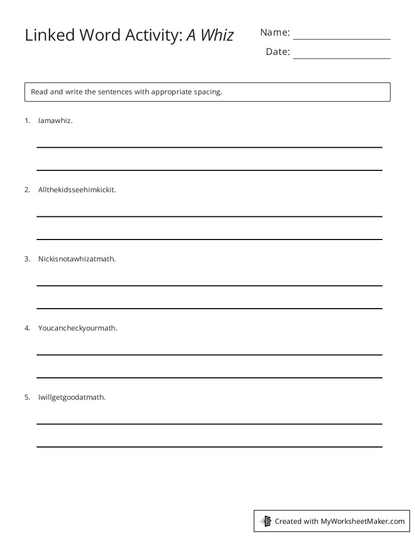 Linked Word Activity: A Whiz - My Worksheet Maker: Create Your Own ...
