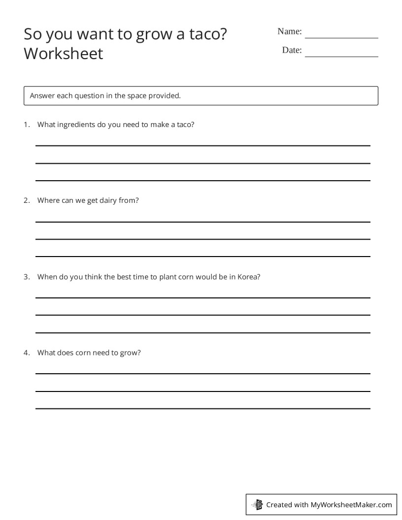 So you want to grow a taco? Worksheet - My Worksheet Maker: Create Your ...