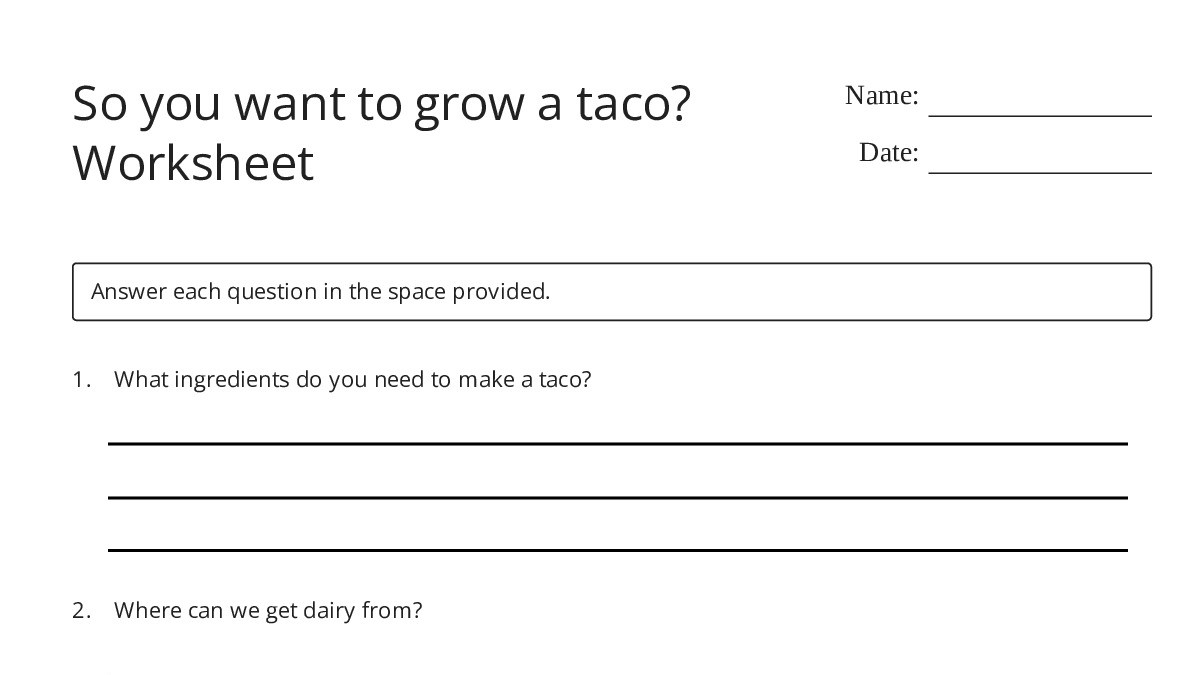 So you want to grow a taco? Worksheet - My Worksheet Maker: Create Your ...