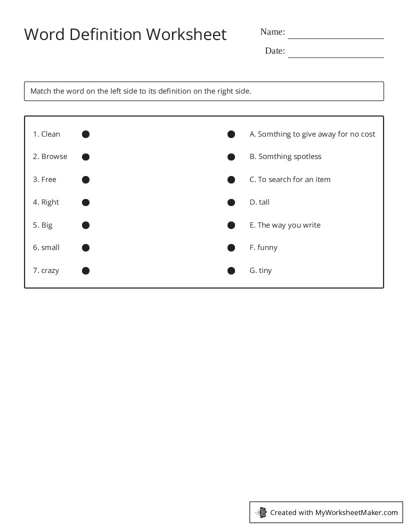 Word Definition Worksheet - My Worksheet Maker: Create Your Own Worksheets