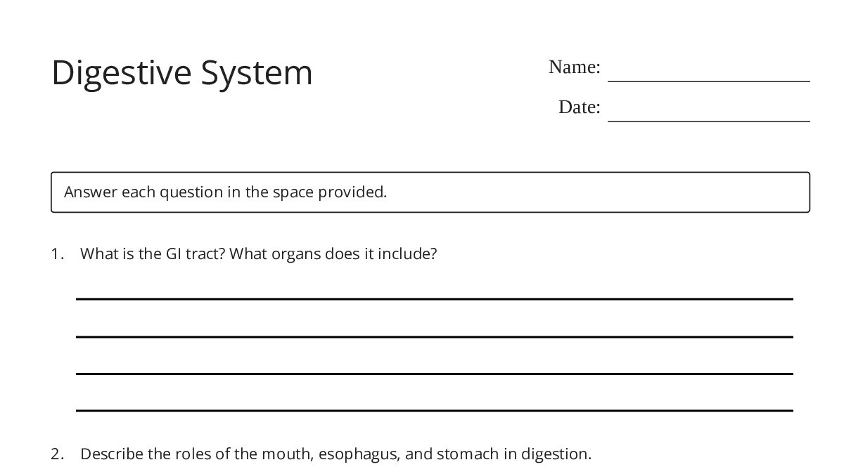Digestive System - My Worksheet Maker: Create Your Own Worksheets