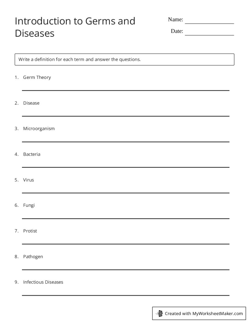 Introduction to Germs and Diseases - My Worksheet Maker: Create Your ...