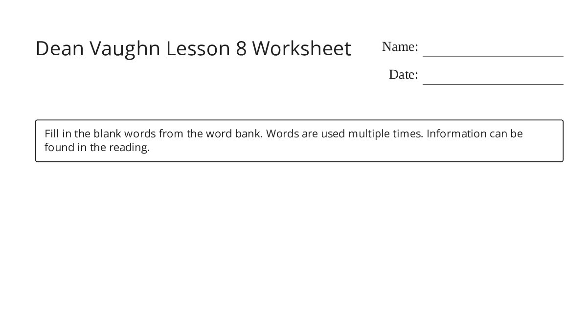Dean Vaughn Lesson 8 Worksheet - My Worksheet Maker: Create Your Own ...