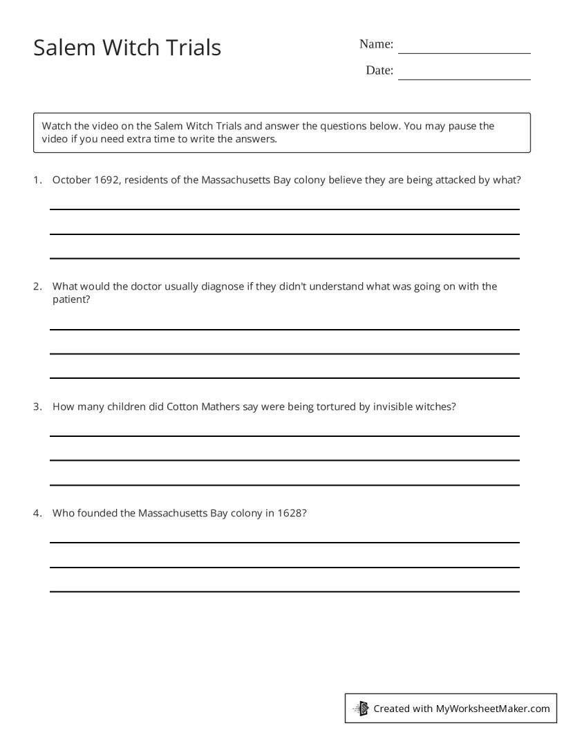 Salem Witch Trials - My Worksheet Maker: Create Your Own Worksheets