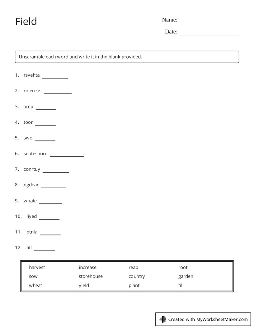 Field - My Worksheet Maker: Create Your Own Worksheets