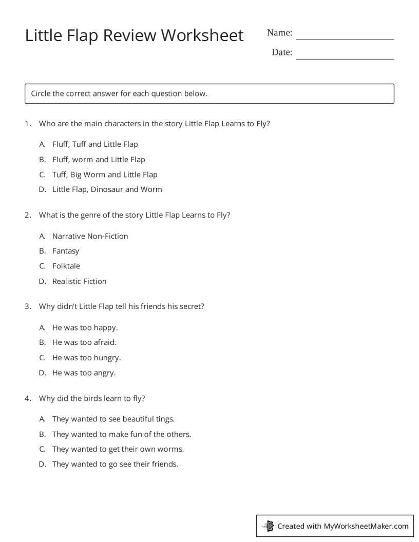 Little Flap Review Worksheet - My Worksheet Maker: Create Your Own ...
