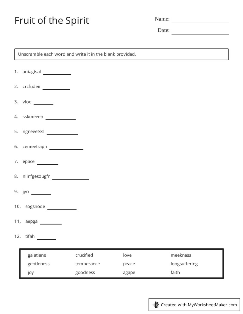 Fruit of the Spirit - My Worksheet Maker: Create Your Own Worksheets