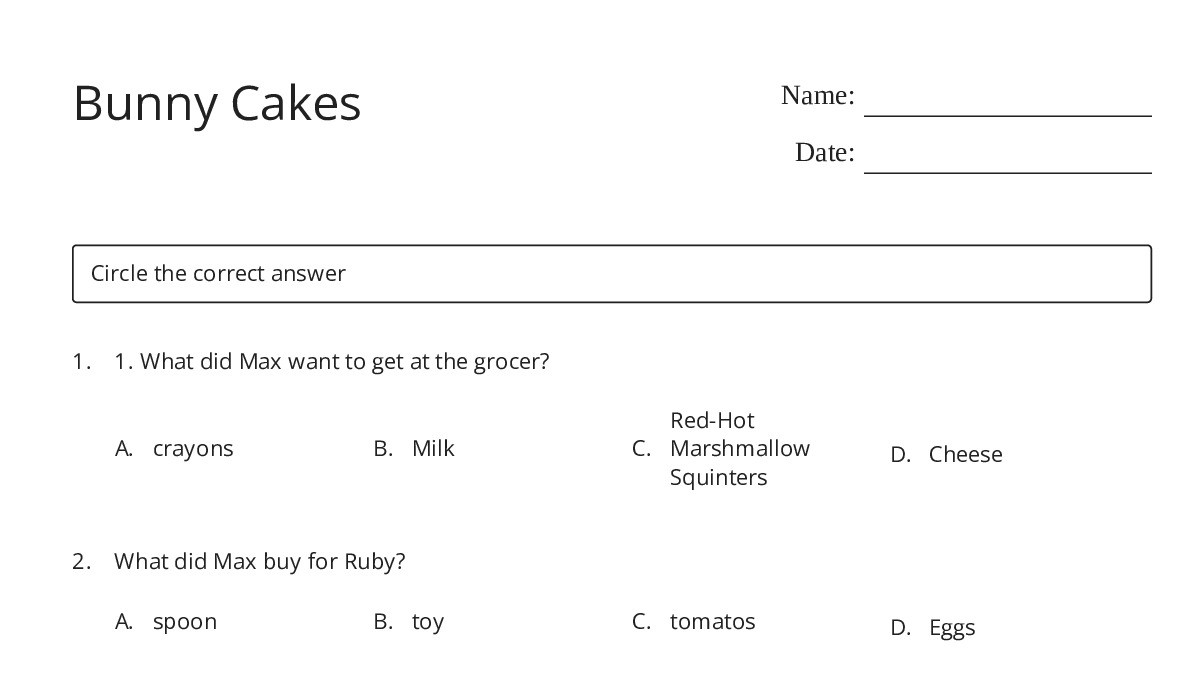 Bunny Cakes - My Worksheet Maker: Create Your Own Worksheets