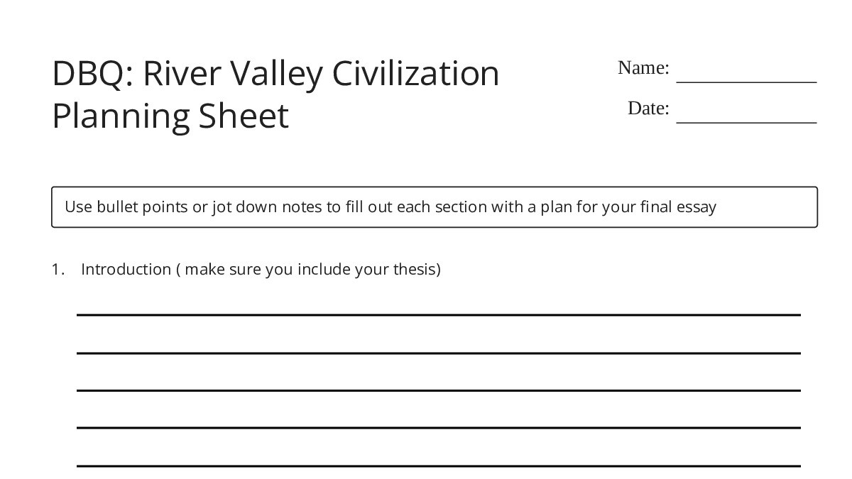 DBQ: River Valley Civilization Planning Sheet - My Worksheet Maker ...
