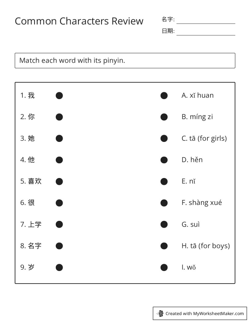 Common Characters Review - My Worksheet Maker: Create Your Own Worksheets