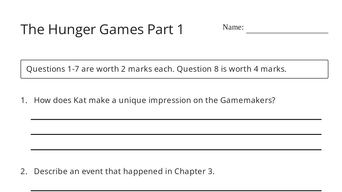 The Hunger Games Part 1 - My Worksheet Maker: Create Your Own Worksheets
