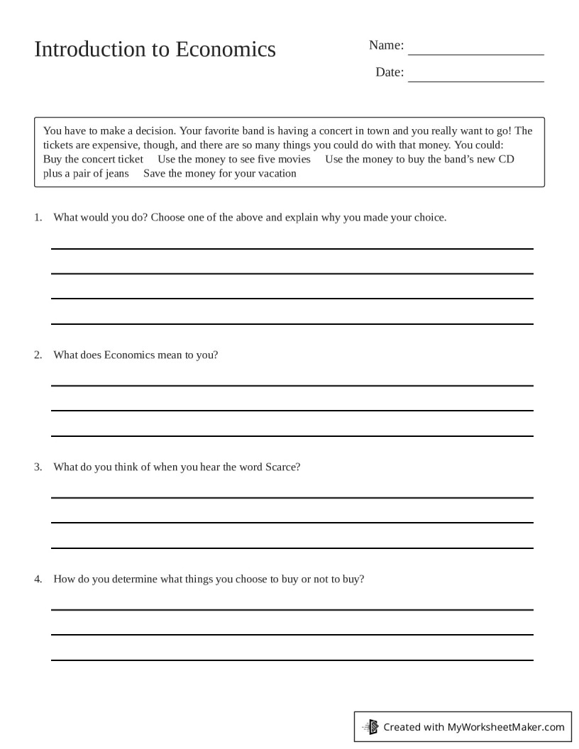Introduction to Economics - My Worksheet Maker: Create Your Own Worksheets
