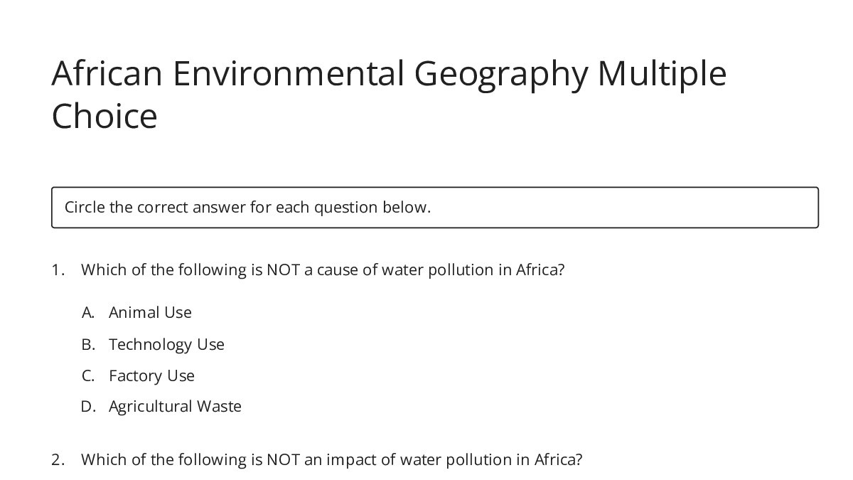 African Environmental Geography Multiple Choice - My Worksheet Maker ...