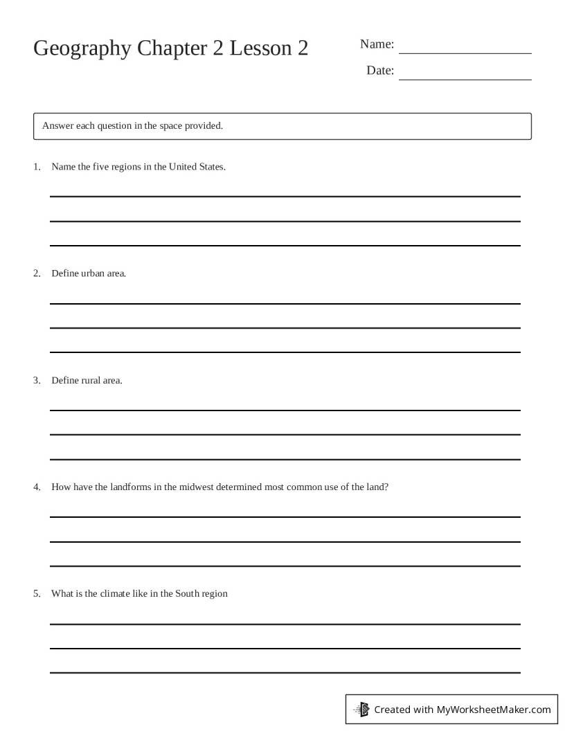 Geography Chapter 2 Lesson 2 - My Worksheet Maker: Create Your Own ...