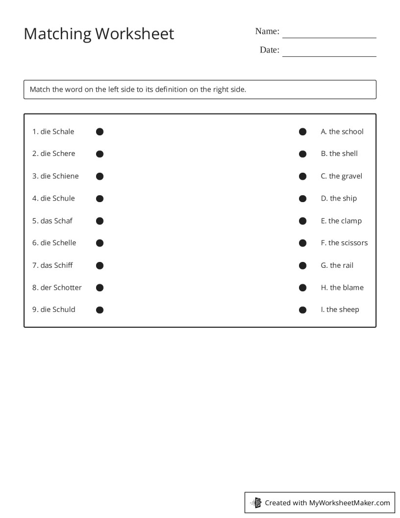 Matching Worksheet - My Worksheet Maker: Create Your Own Worksheets