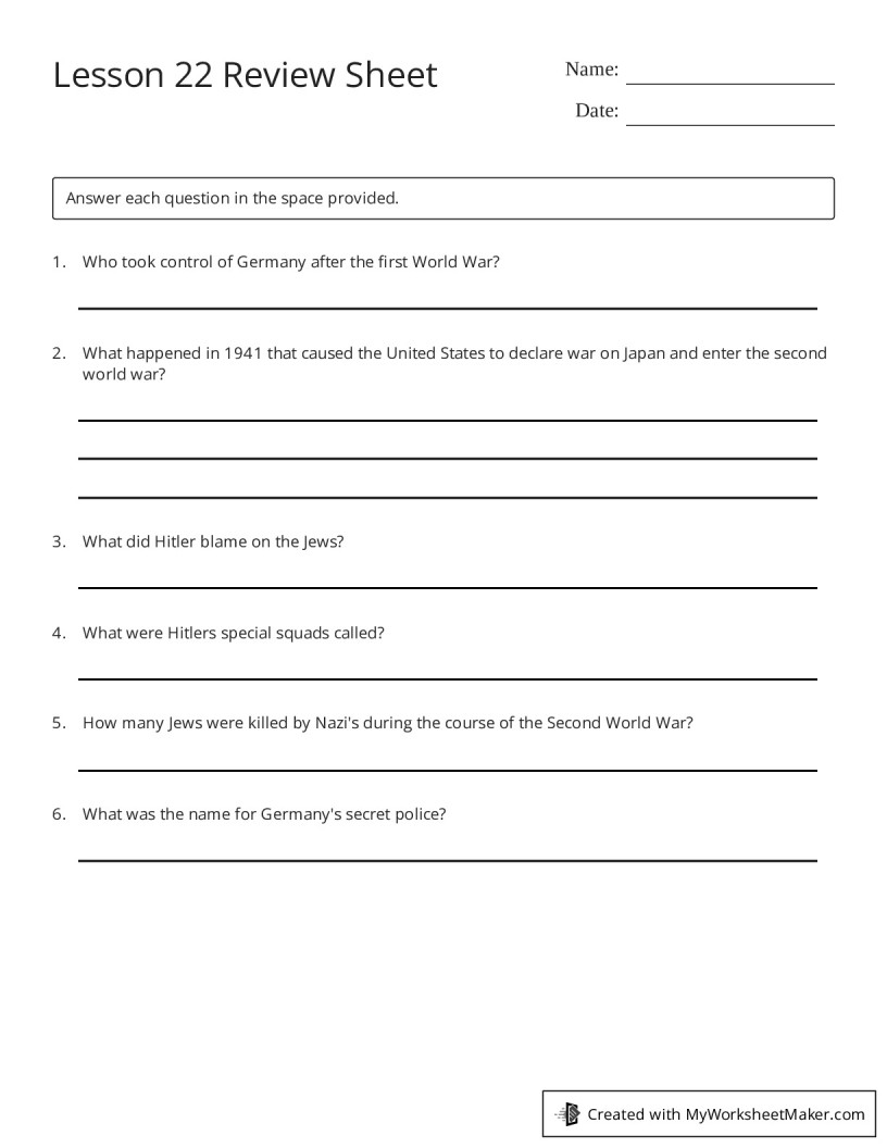 Lesson 22 Review Sheet - My Worksheet Maker: Create Your Own Worksheets
