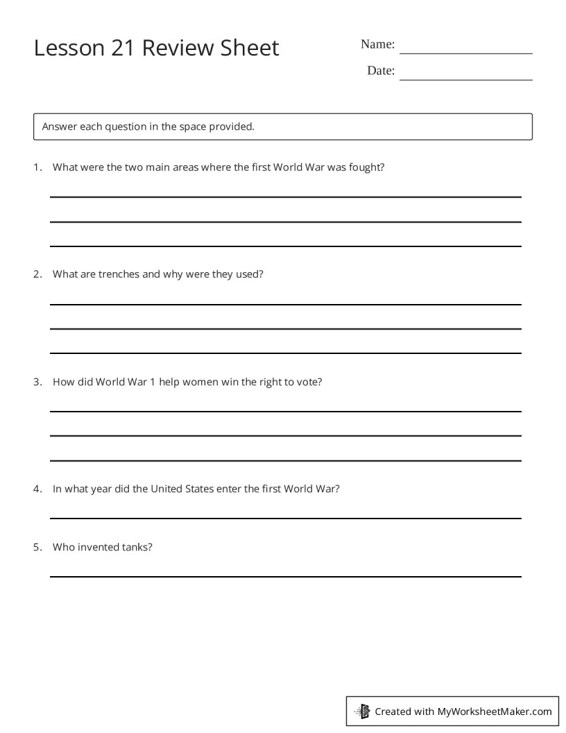 Lesson 21 Review Sheet - My Worksheet Maker: Create Your Own Worksheets