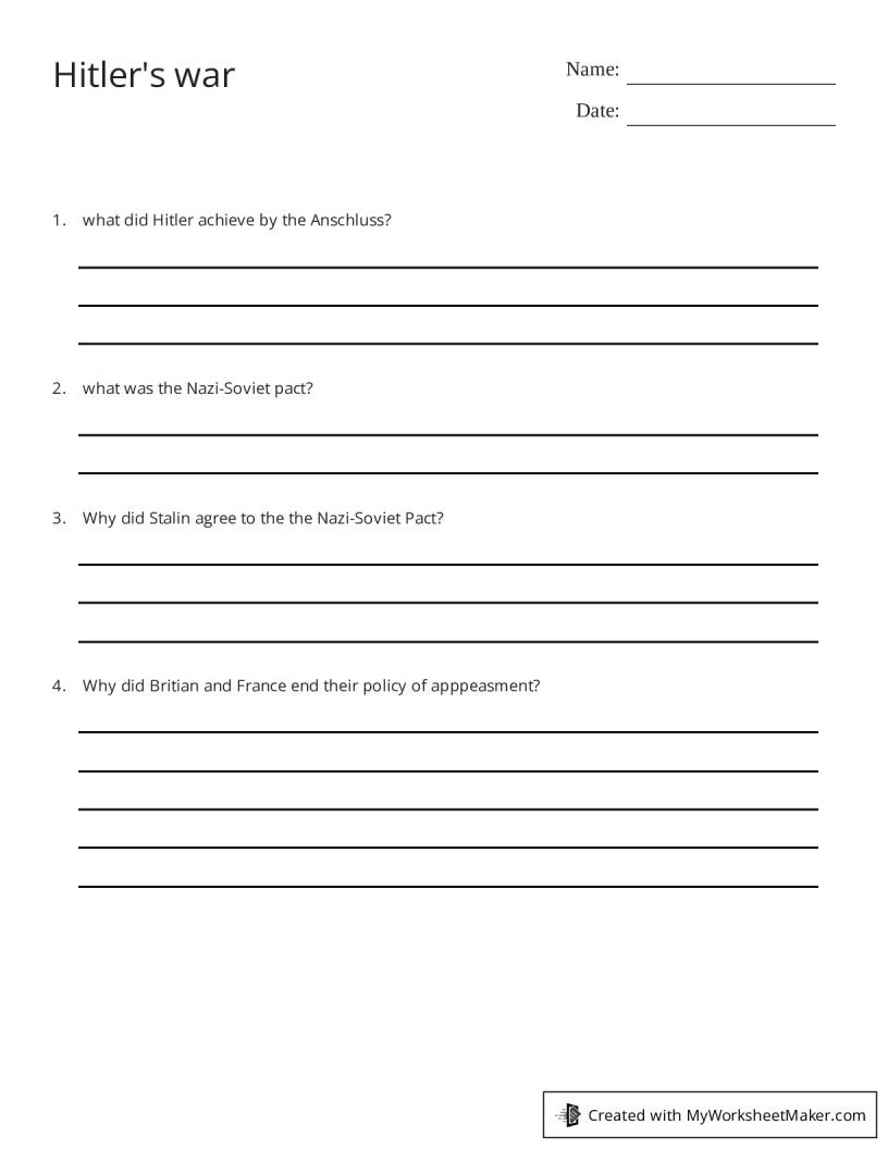 Hitler's war - My Worksheet Maker: Create Your Own Worksheets