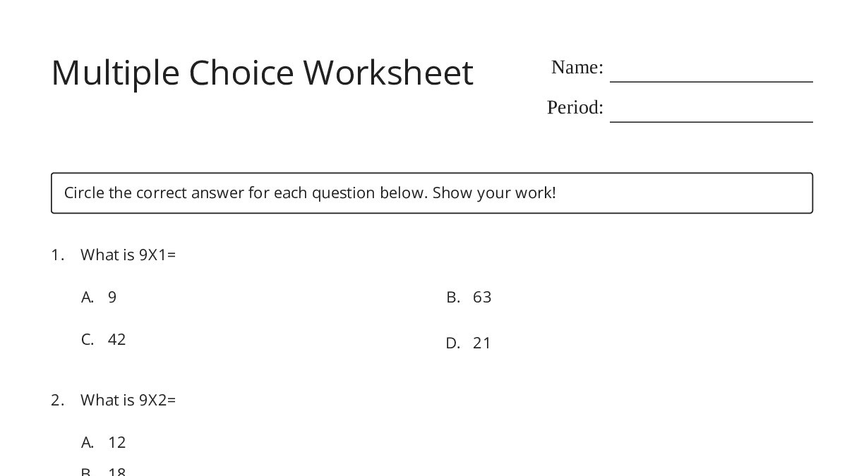 Multiple Choice Worksheet - My Worksheet Maker: Create Your Own Worksheets