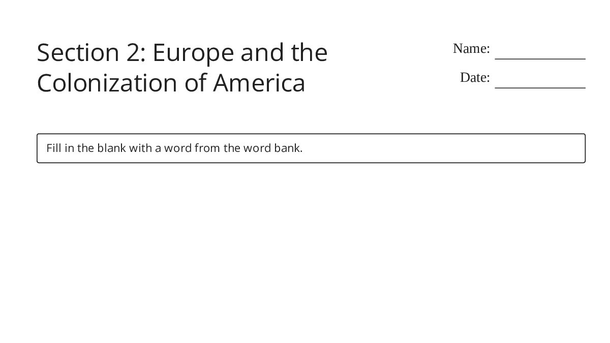 Section 2: Europe and the Colonization of America - My Worksheet Maker ...